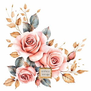 Blush Pink and Rose Gold Floral Clipart, Rose Gold Flowers, Dusty Pink ...