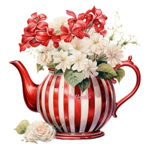 Watercolor Peppermint Tea Clipart, Christmas Tea Pots, Garden Tea Clip ...