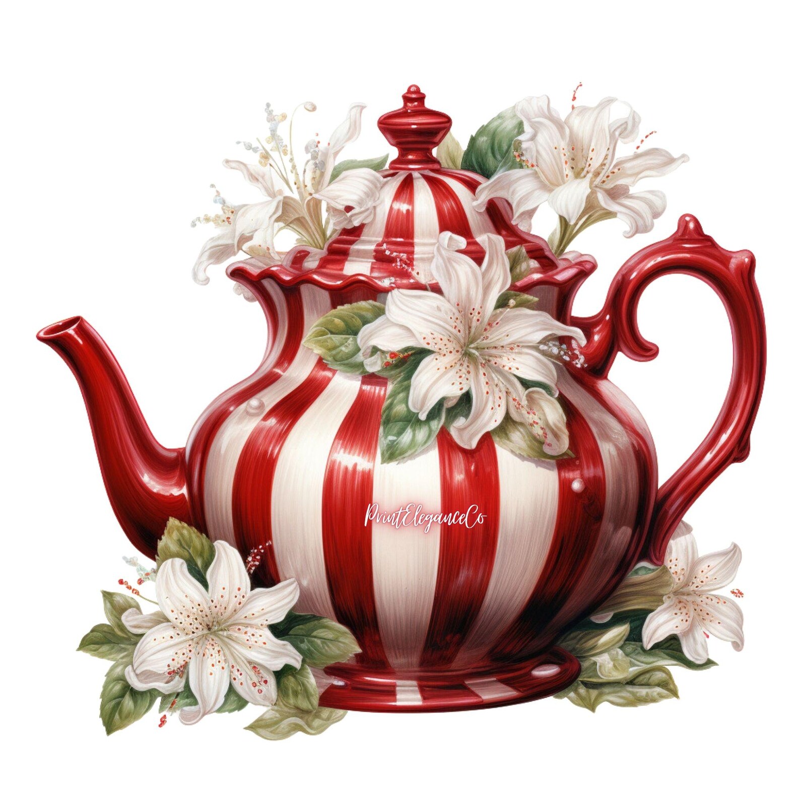 Watercolor Peppermint Tea Clipart, Christmas Tea Pots, Garden Tea Clip ...