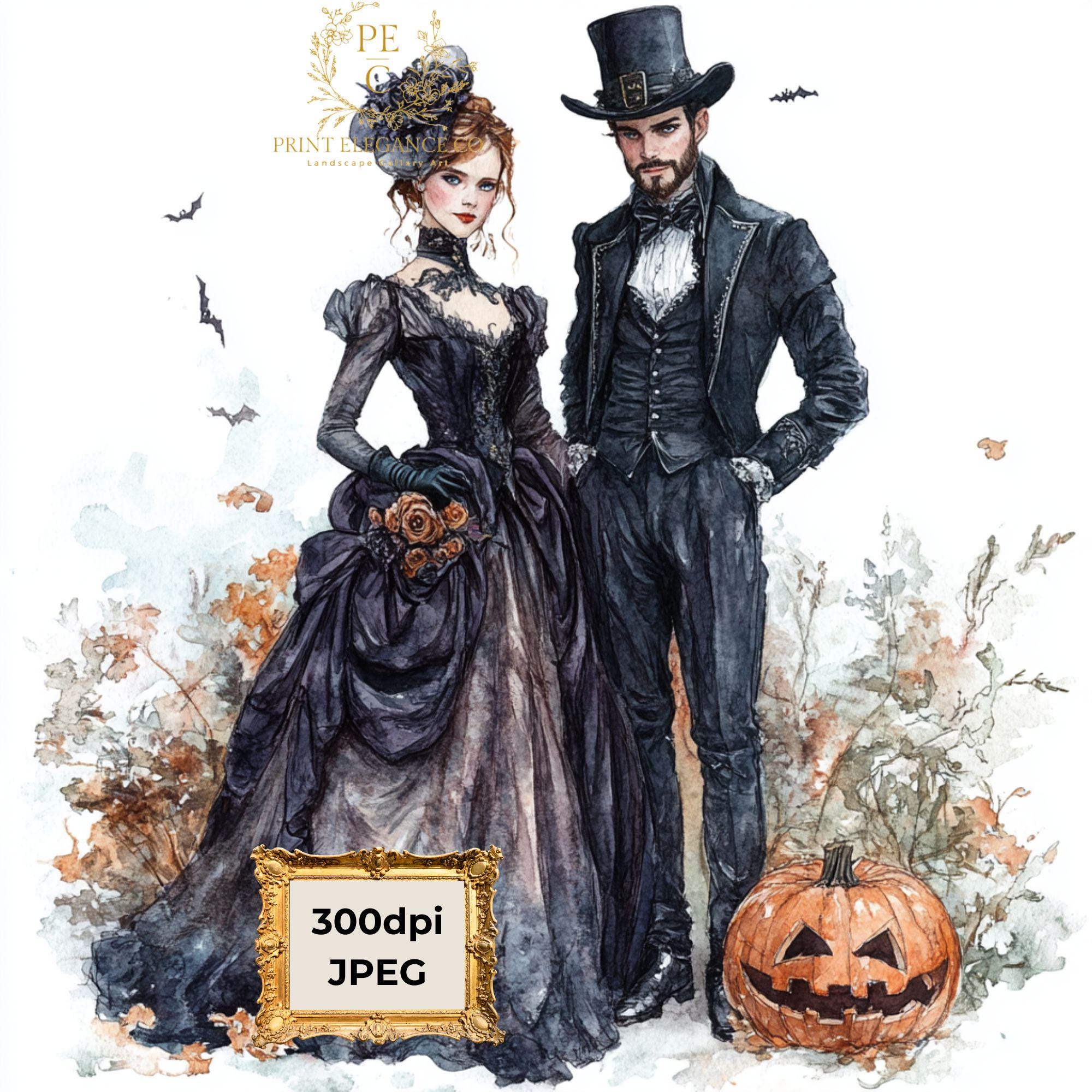 Halloween Regency Era Clipart, Vintage Romance, 10 JPG Watercolor Set ...