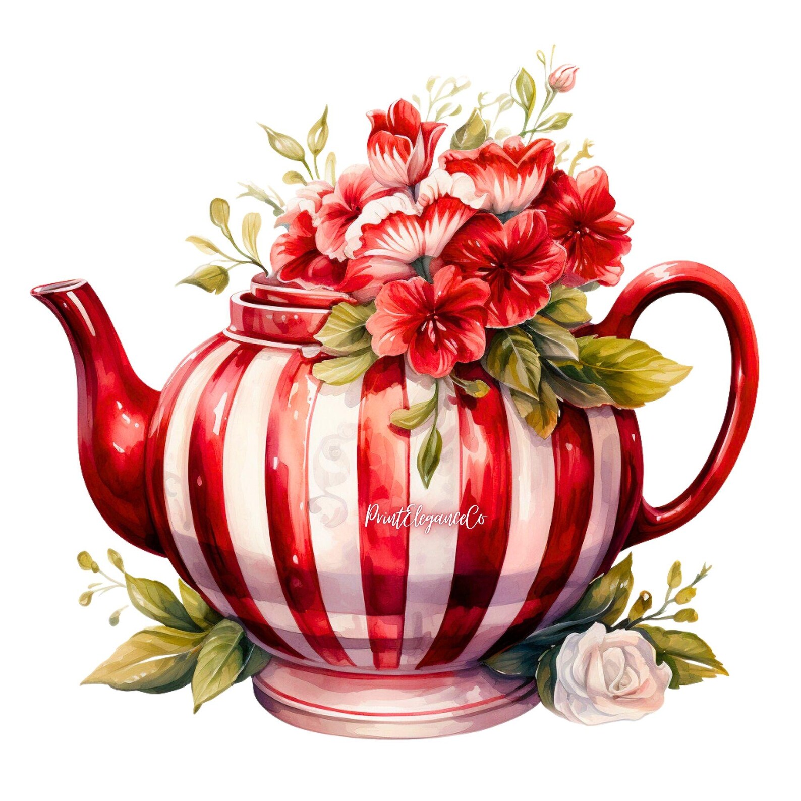 Watercolor Peppermint Tea Clipart, Christmas Tea Pots, Garden Tea Clip ...
