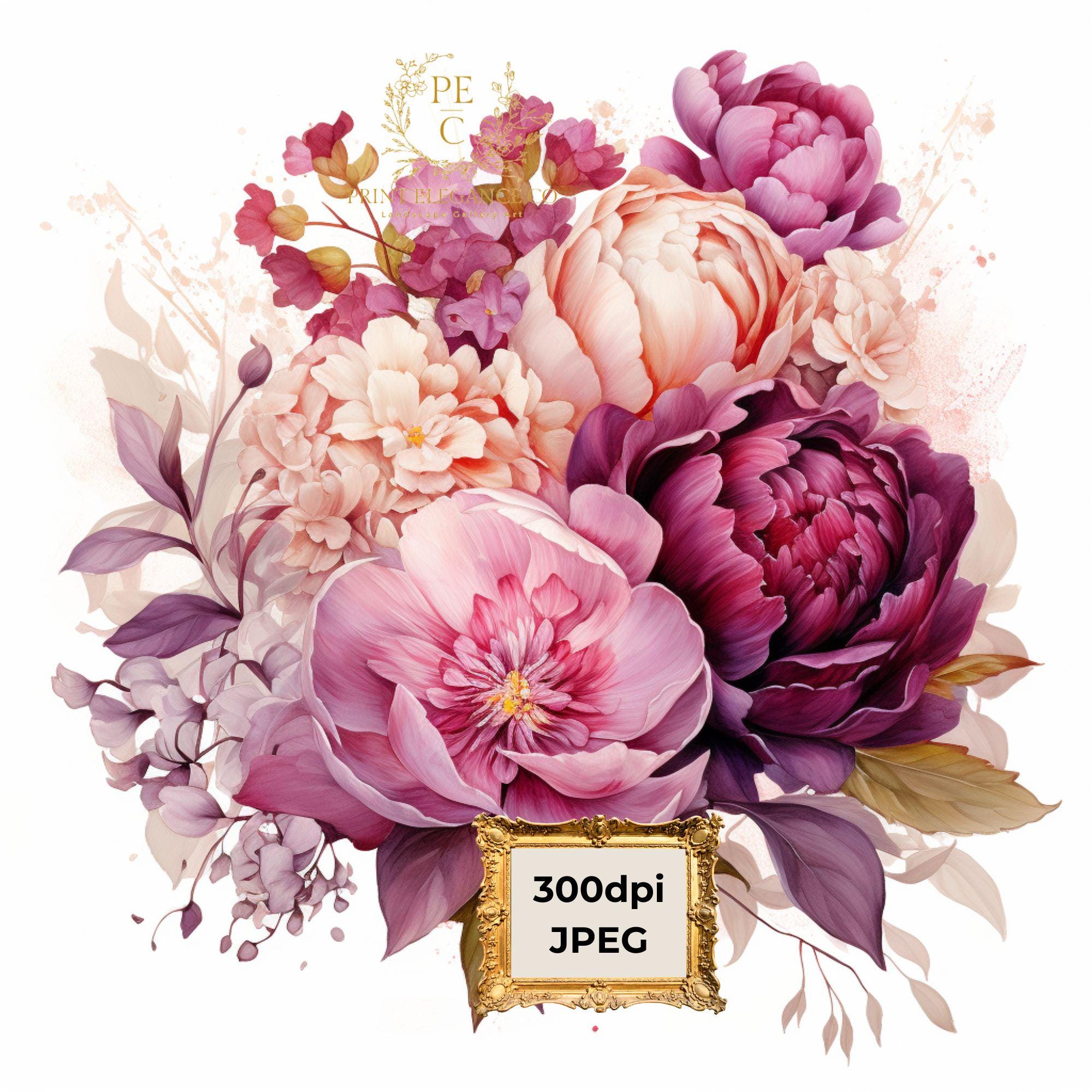 Magenta Flowers Clipart, Commercial Use, Instant Download, Watercolor ...