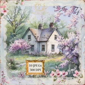 Shabby Chic Spring Cottage Clipart Bundle- 10 High Quality Watercolor ...