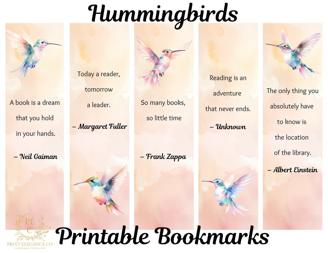Hummingbirds Printable Bookmarks, Watercolor Printable Bookmarks, JPG ...