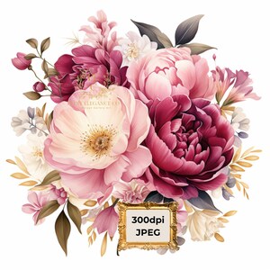 Magenta Flowers Clipart, Commercial Use, Instant Download, Watercolor ...