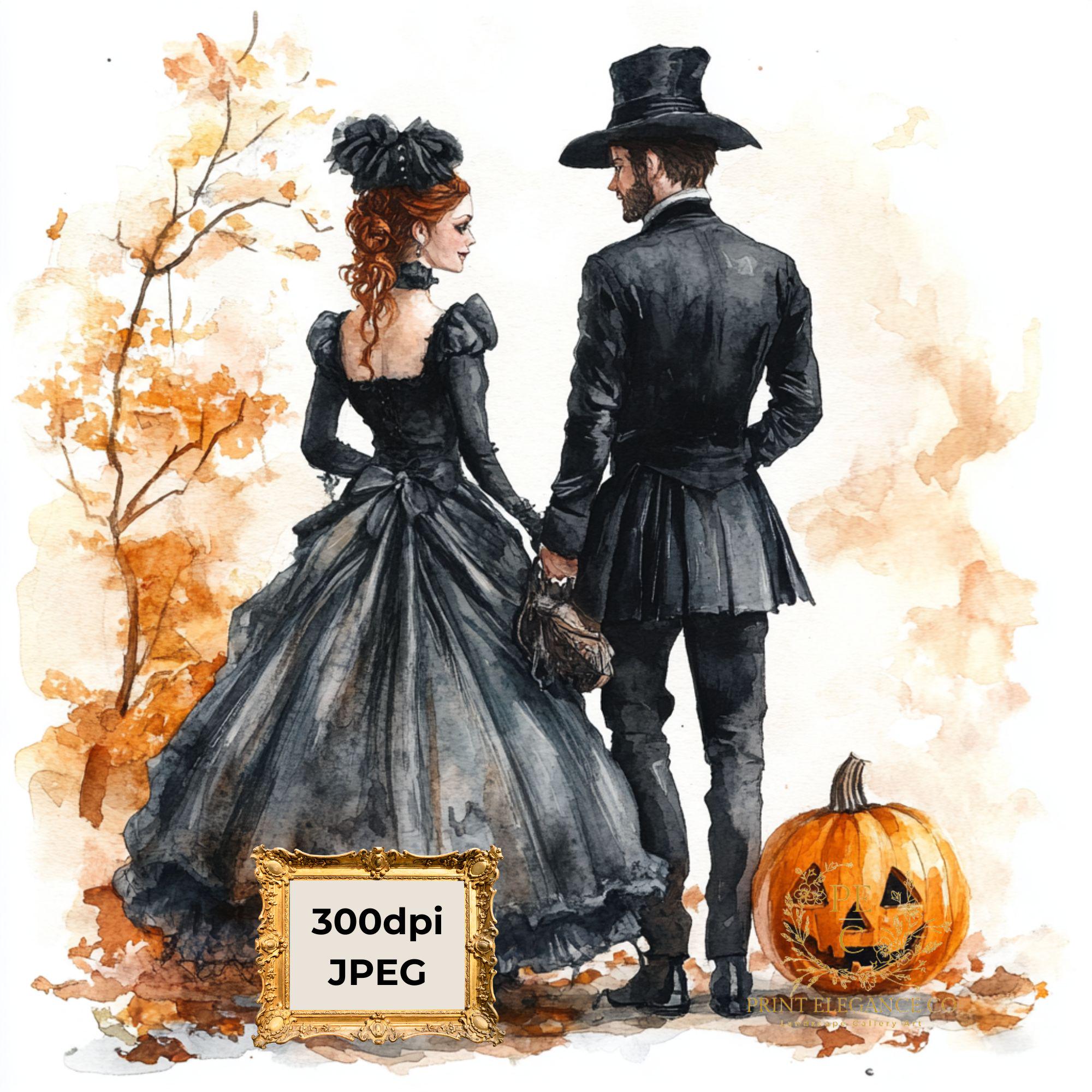 Halloween Regency Era Clipart, Vintage Romance, 10 JPG Watercolor Set ...
