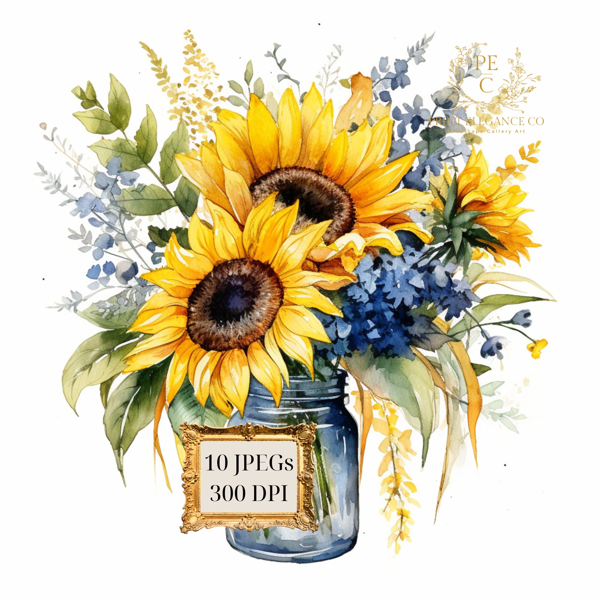 Watercolor Sunflower Clipart, Summer Clipart, Sunflower Floral Bouquets ...