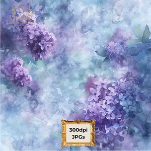 Lilac Floral Watercolor Digital Paper, Abstract Pastel Purple Scrapbook ...