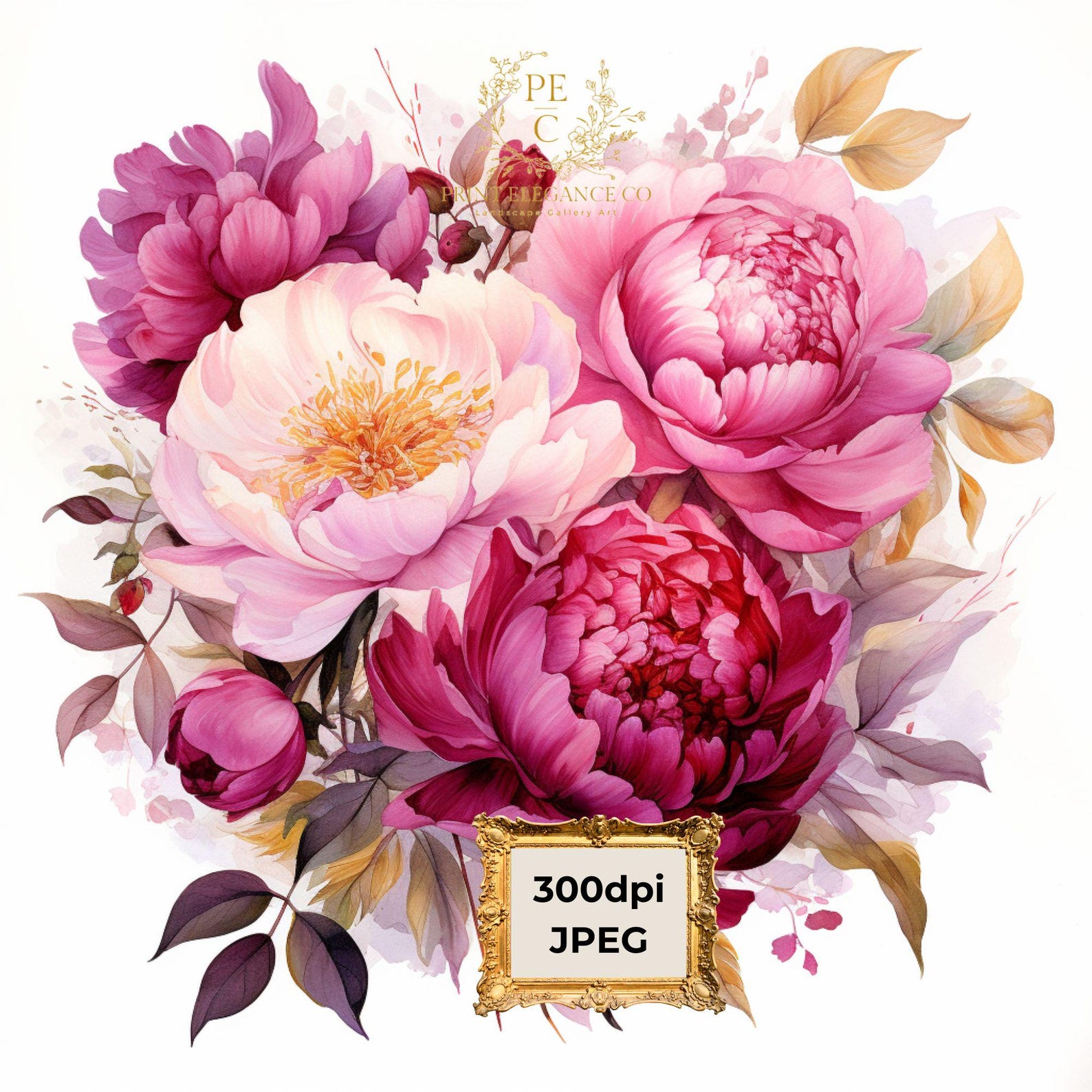 Magenta Flowers Clipart, Commercial Use, Instant Download, Watercolor ...