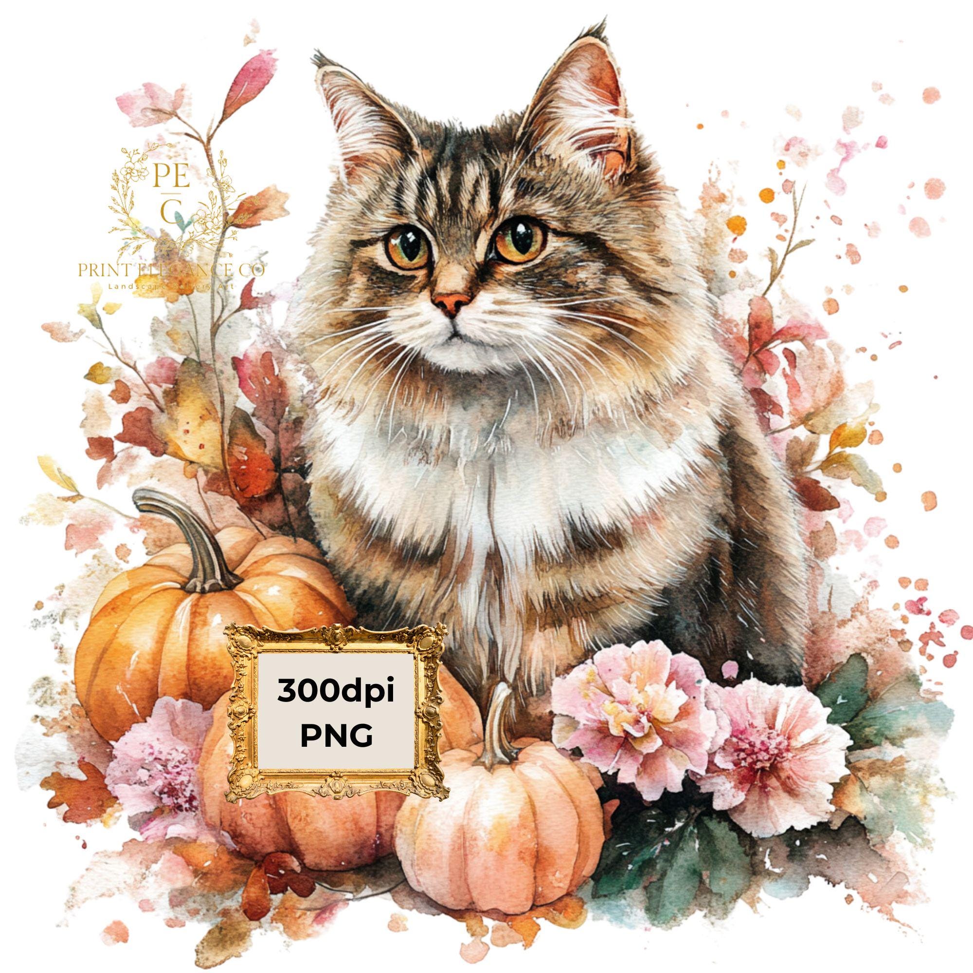 Fall Cat Clipart, Cute Autumn Cats Clipart, Cat Clip Art, Fall Cat ...