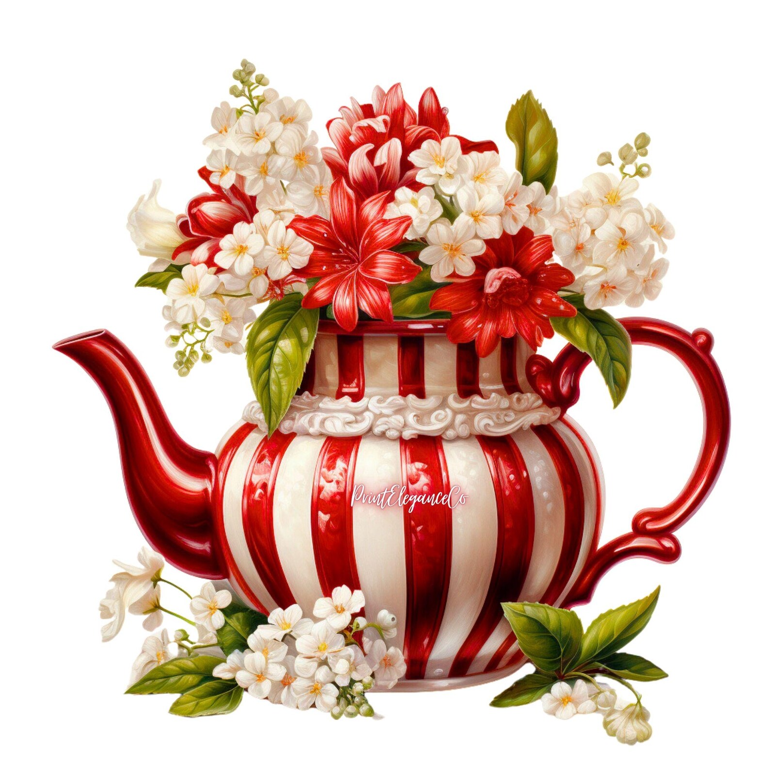 Watercolor Peppermint Tea Clipart, Christmas Tea Pots, Garden Tea Clip ...