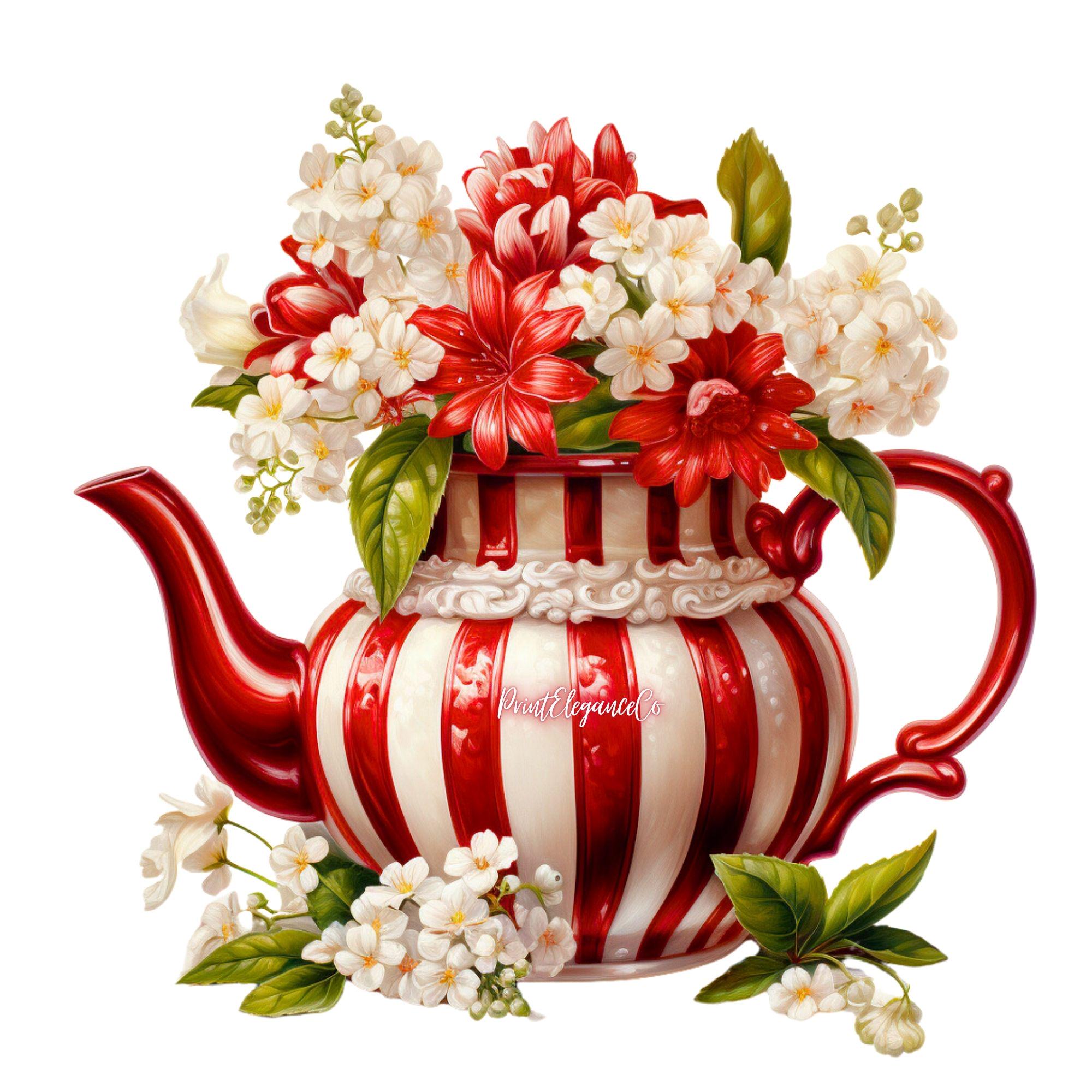 Watercolor Peppermint Tea Clipart, Christmas Tea Pots, Garden Tea Clip ...