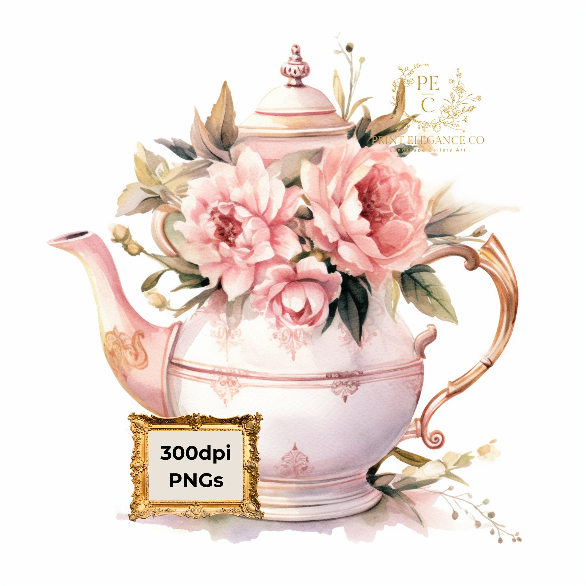 Watercolor Floral Teapots 8 Pngs, Clipart, Commercial Use, Transparent ...