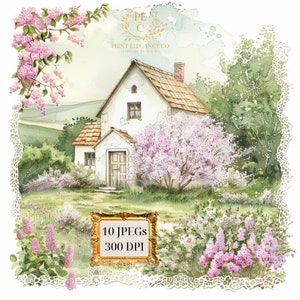 Shabby Chic Spring Cottage Clipart Bundle- 10 High Quality Watercolor ...