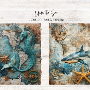 Under the Sea Junk Journal Pages Vintage Blue Nautical Ocean Journal ...