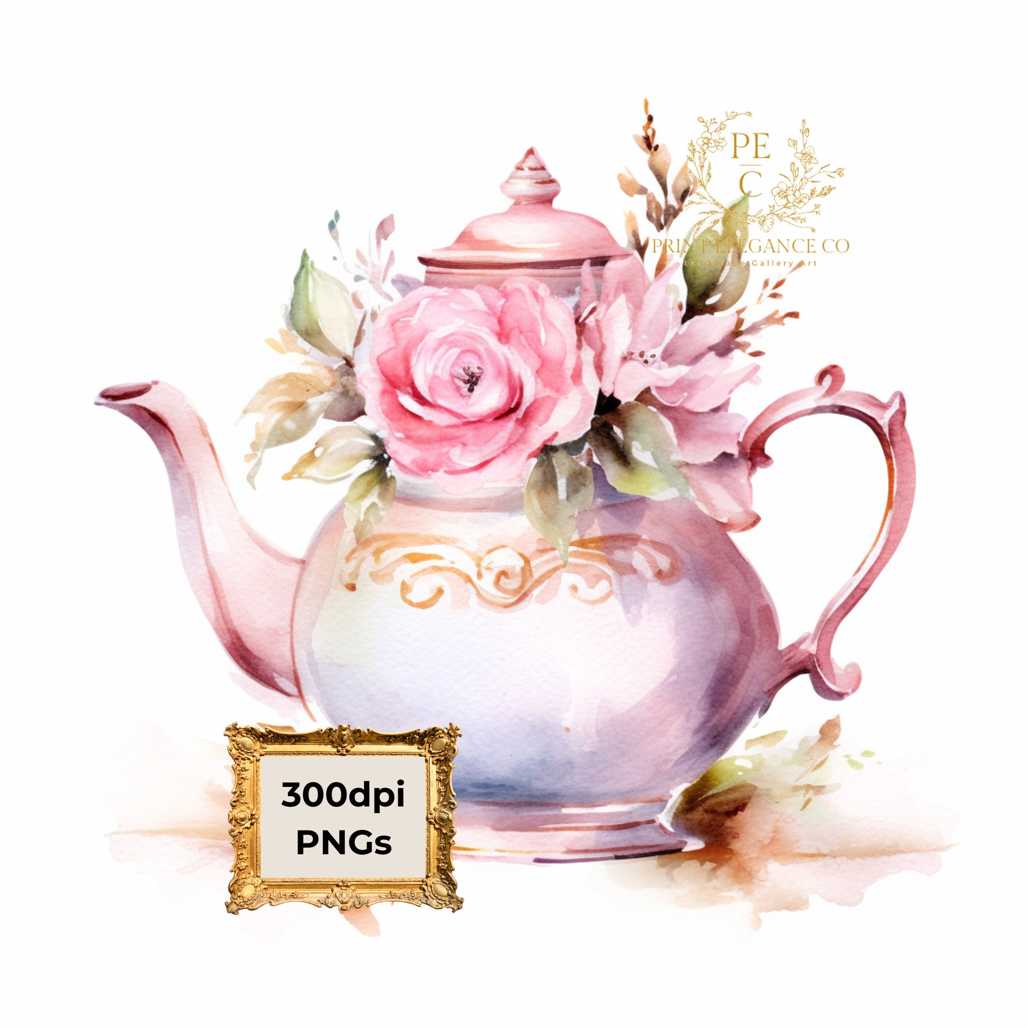 Watercolor Floral Teapots 8 Pngs, Clipart, Commercial Use, Transparent ...
