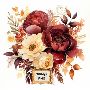 Rust and Orange Flowers Watercolor Autumn Clipart, Autumn Bouquets ...