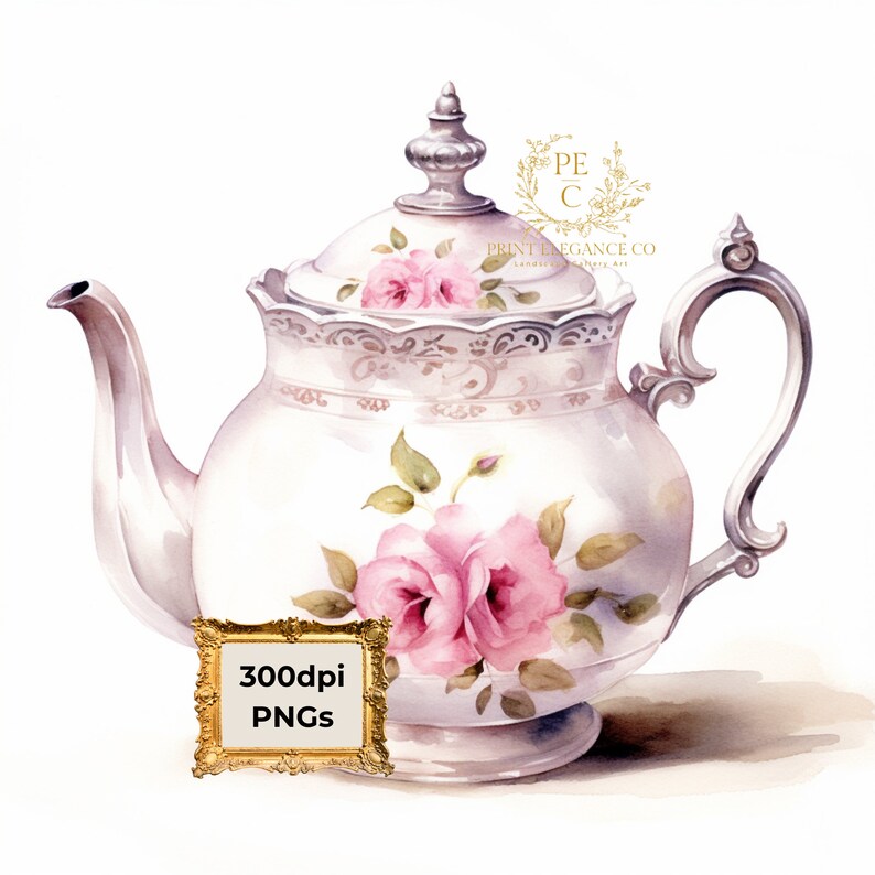 Watercolor Floral Teapots 8 Pngs, Clipart, Commercial Use, Transparent ...