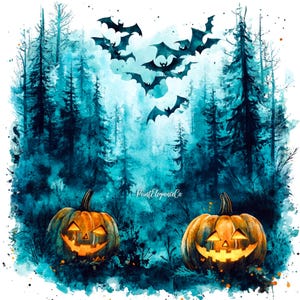 11 PNG Watercolor Halloween Forest Clipart, Halloween Woodland ...