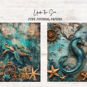 Under the Sea Junk Journal Pages Vintage Blue Nautical Ocean Journal ...