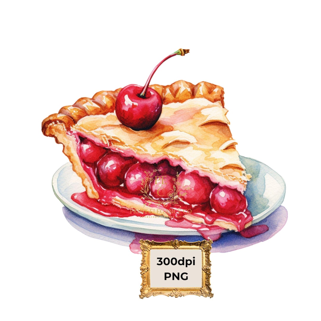 Watercolor Slice of Cherry Pie Clipart | SINGLE IMAGE | Watercolor ...