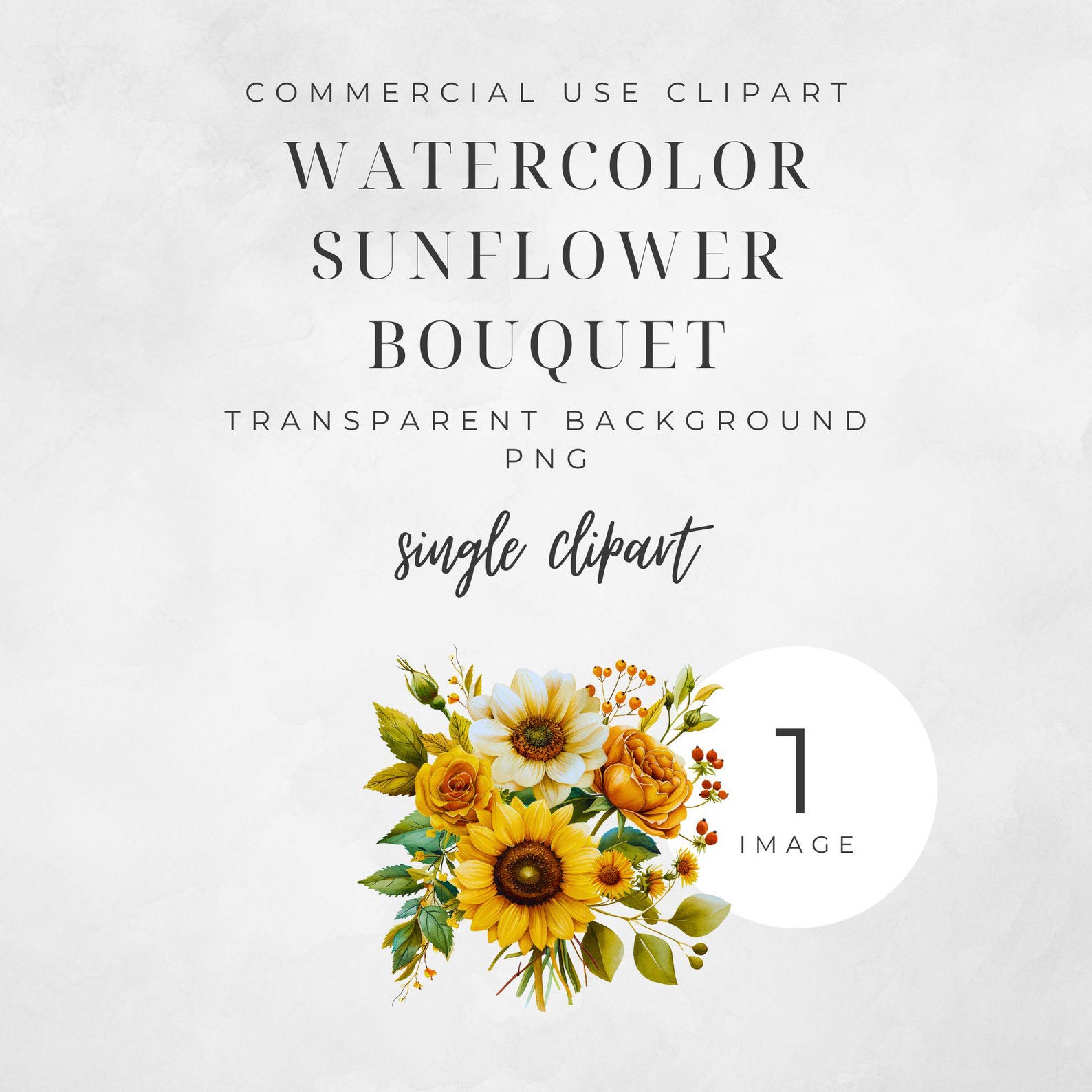 Watercolor Sunflower Bouquet Clipart -SINGLE Image Fall Sunflower ...