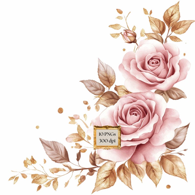 Blush Pink and Rose Gold Floral Clipart, Rose Gold Flowers, Dusty Pink ...