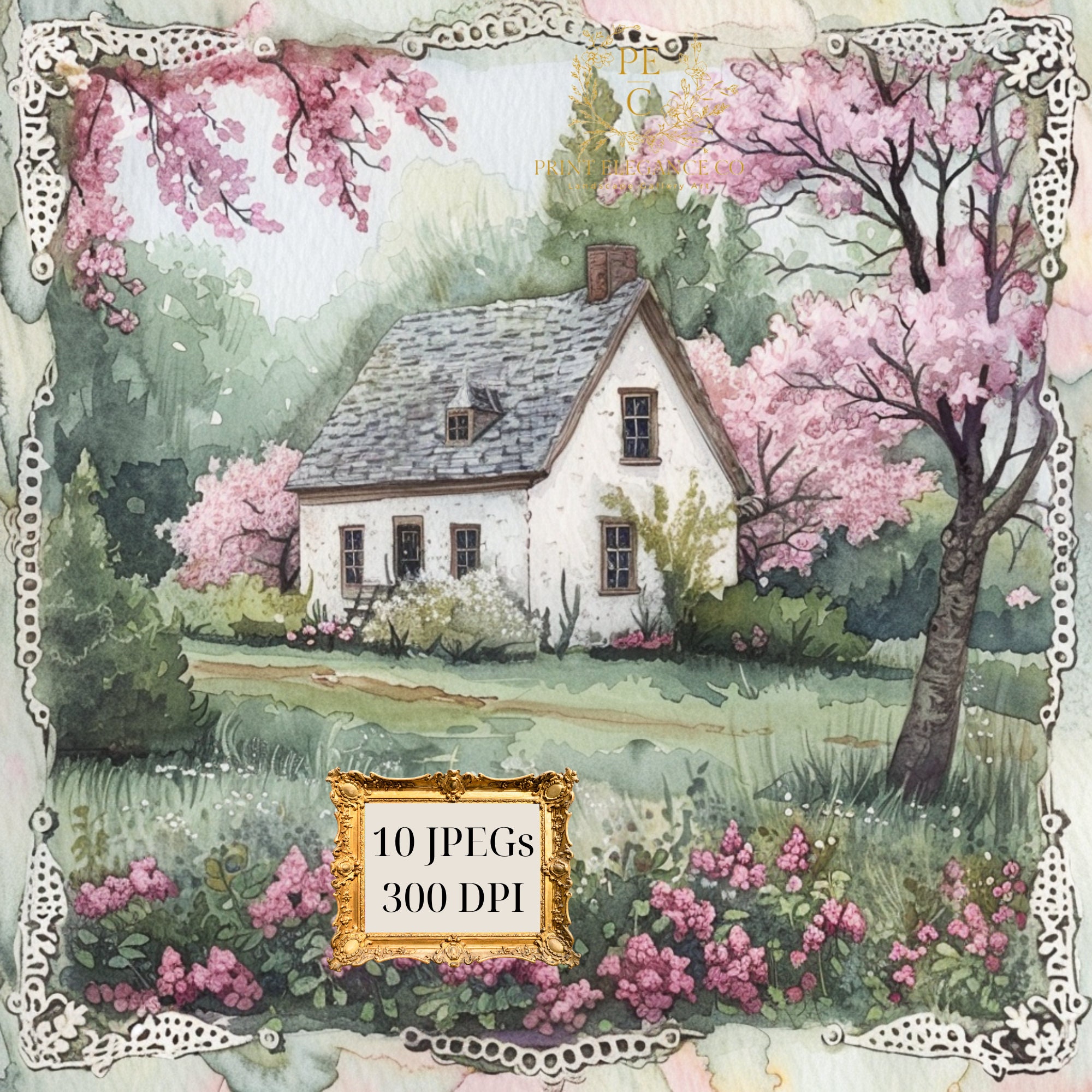 Shabby Chic Spring Cottage Clipart Bundle- 10 High Quality Watercolor ...