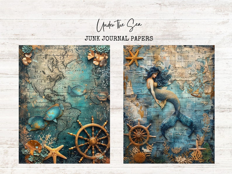 Under the Sea Junk Journal Pages Vintage Blue Nautical Ocean Journal ...