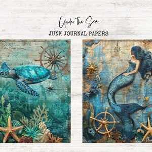 Under the Sea Junk Journal Pages Vintage Blue Nautical Ocean Journal ...