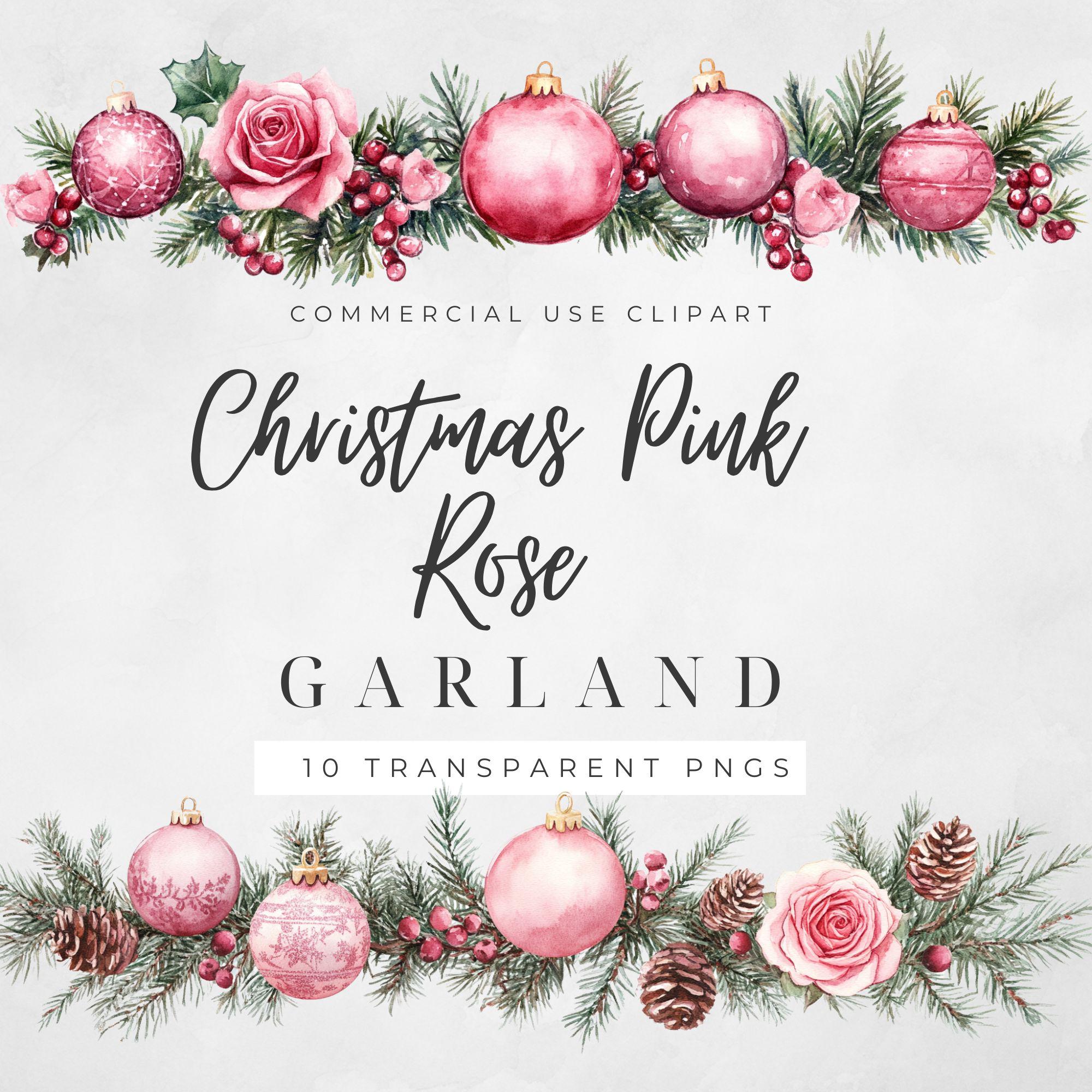 Watercolor Pink Garland Clipart, Christmas Garland, Holiday Clipart ...