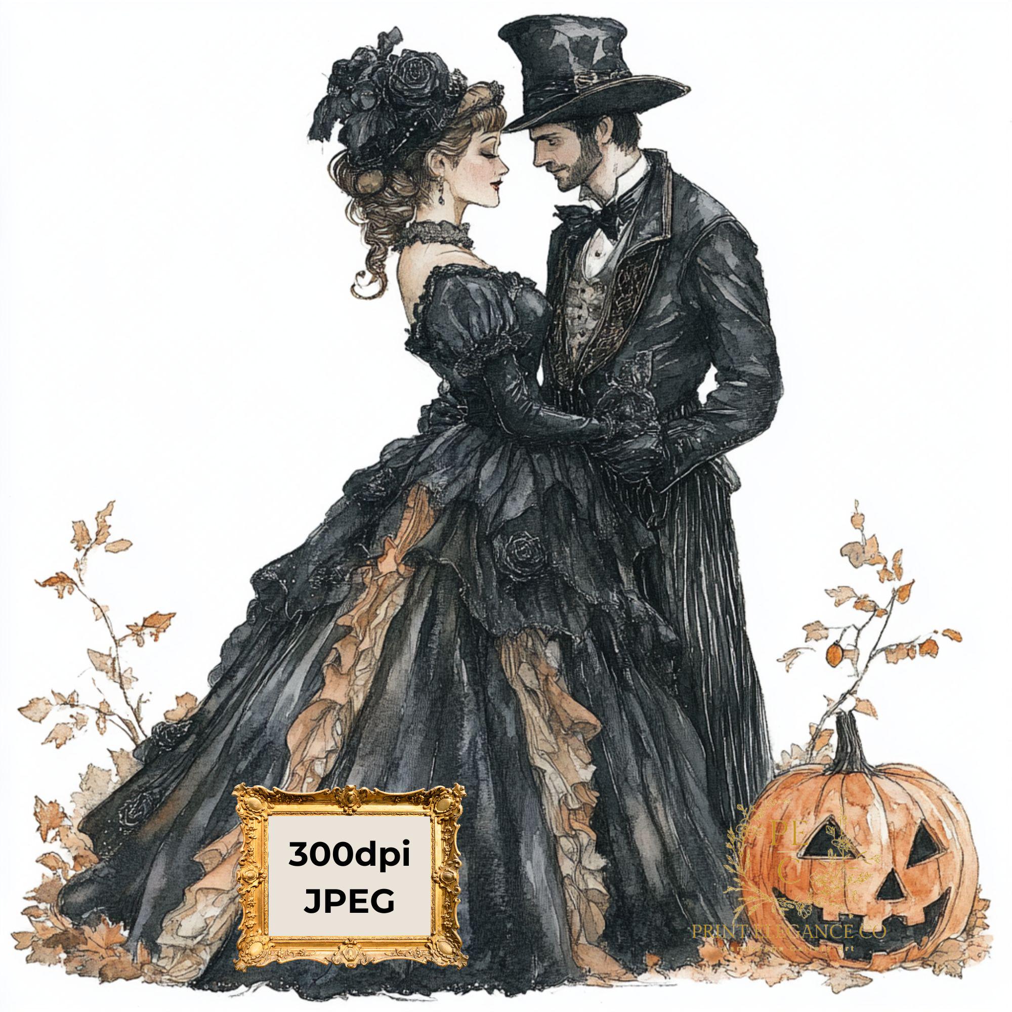 Halloween Regency Era Clipart, Vintage Romance, 10 JPG Watercolor Set ...