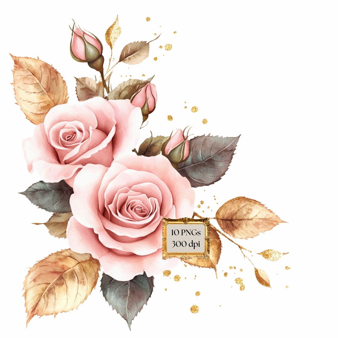 Blush Pink and Rose Gold Floral Clipart, Rose Gold Flowers, Dusty Pink ...