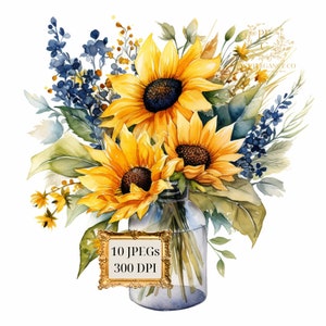 Watercolor Sunflower Clipart, Summer Clipart, Sunflower Floral Bouquets ...
