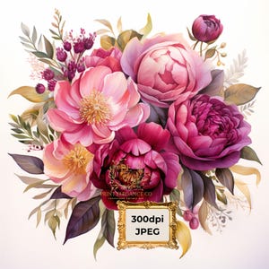 Magenta Flowers Clipart, Commercial Use, Instant Download, Watercolor ...