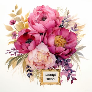 Magenta Flowers Clipart, Commercial Use, Instant Download, Watercolor ...