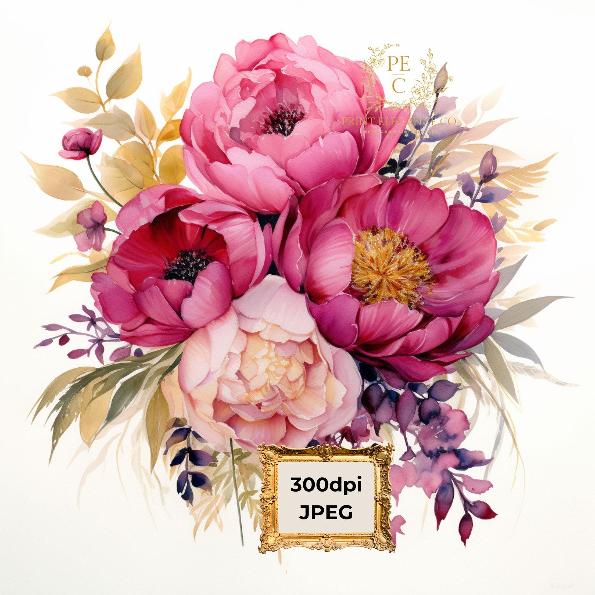 Magenta Flowers Clipart, Commercial Use, Instant Download, Watercolor ...