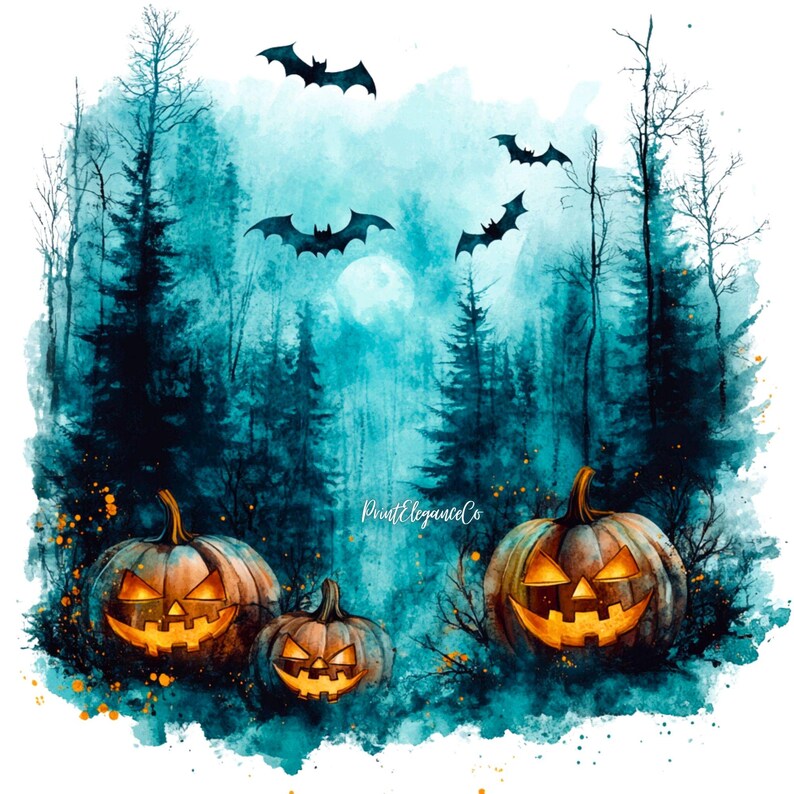 11 PNG Watercolor Halloween Forest Clipart, Halloween Woodland ...