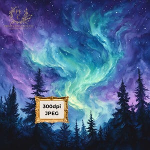 Watercolor Northern Lights Digital Paper Watercolor Aurora Borealis ...