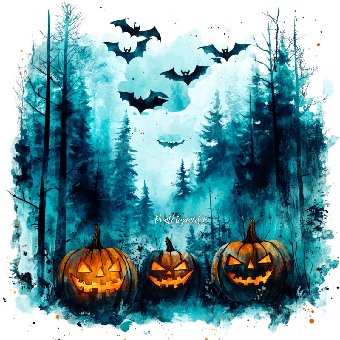 11 PNG Watercolor Halloween Forest Clipart, Halloween Woodland ...