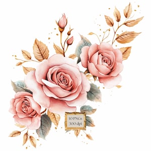Blush Pink and Rose Gold Floral Clipart, Rose Gold Flowers, Dusty Pink ...