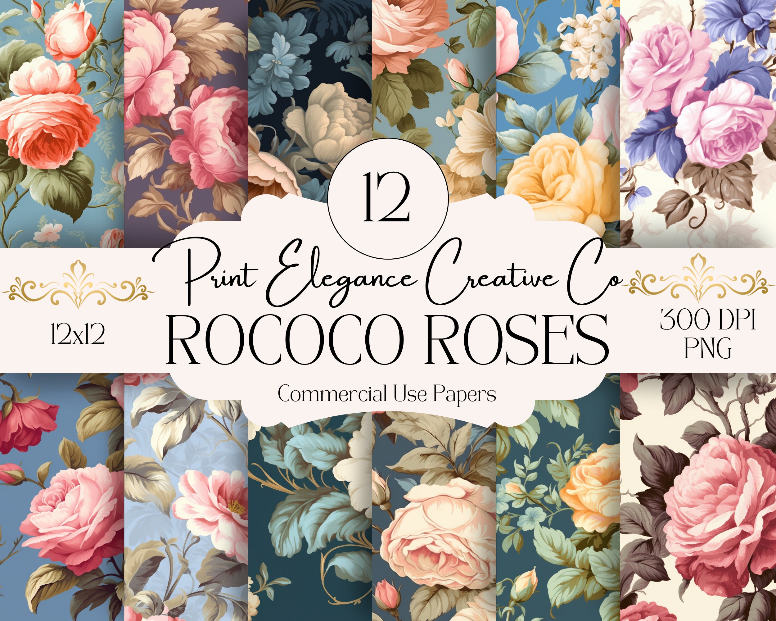 Rococo Roses Paper Pack Rococo Roses PNG Paper PNG Floral Paper Rose ...