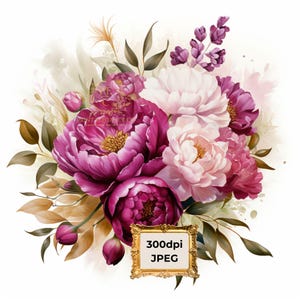 Magenta Flowers Clipart, Commercial Use, Instant Download, Watercolor ...