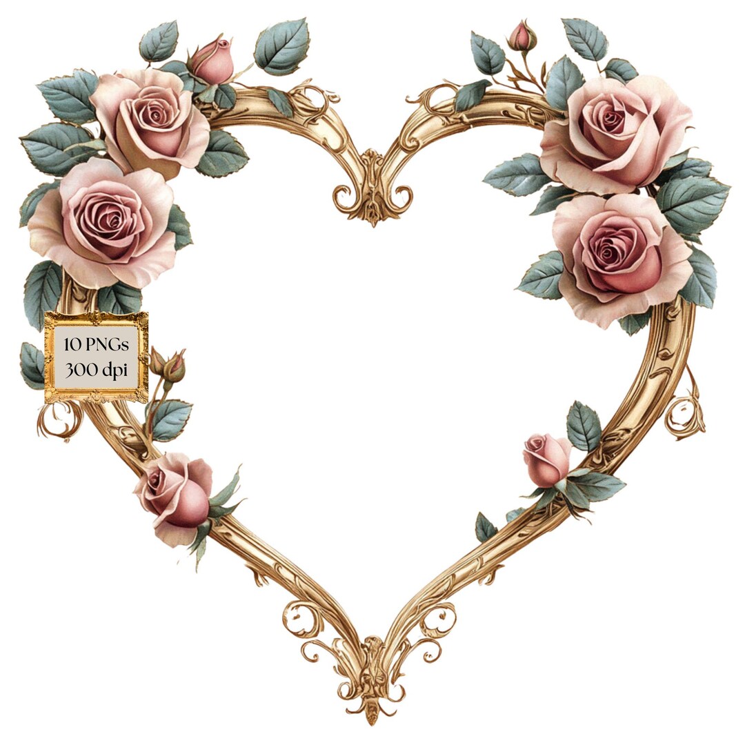 Watercolor Vintage Floral Wreath Clipart, Dusty Pink Rose Frame, Gold ...