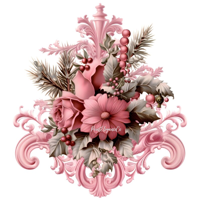 Pink Victorian Winter Clipart SINGLE IMAGE Pink Victorian Christmas ...
