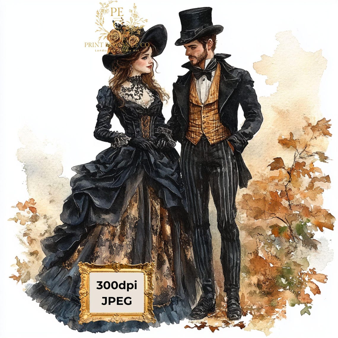 Halloween Regency Era Clipart, Vintage Romance, 10 JPG Watercolor Set ...