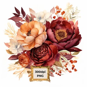 Rust and Orange Flowers Watercolor Autumn Clipart, Autumn Bouquets ...