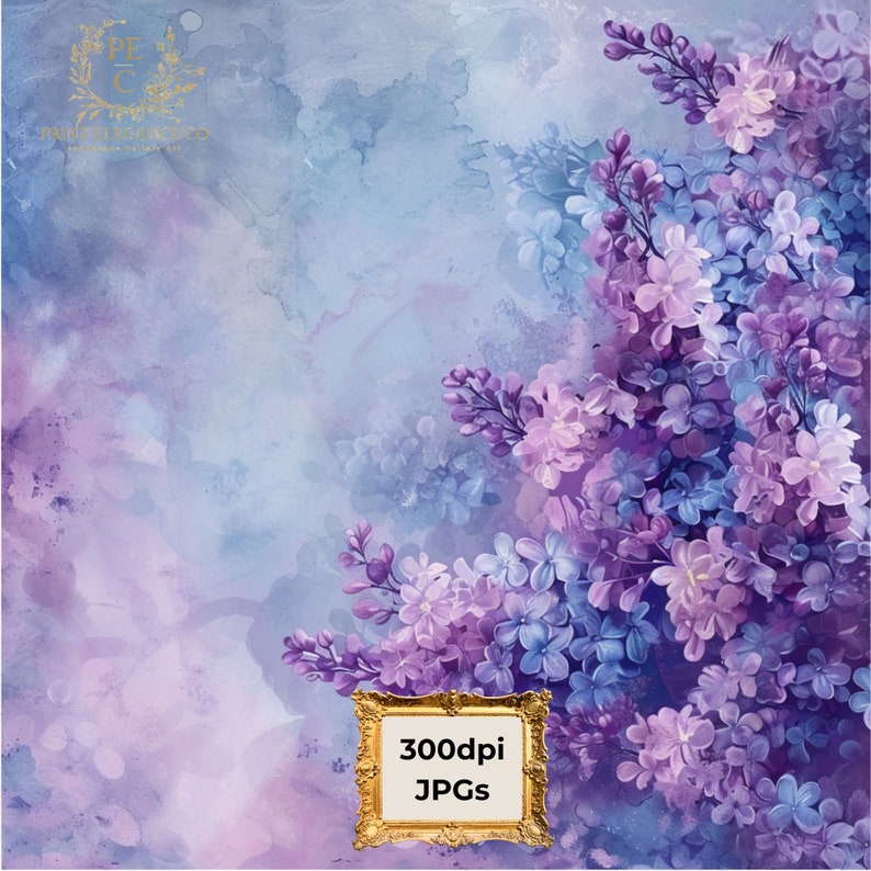 Lilac Floral Watercolor Digital Paper, Abstract Pastel Purple Scrapbook ...