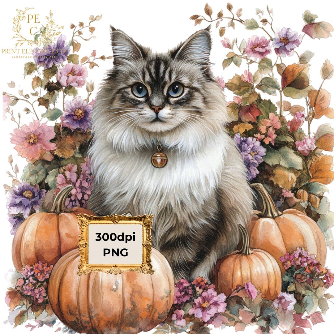 Fall Cat Clipart, Cute Autumn Cats Clipart, Cat Clip Art, Fall Cat ...