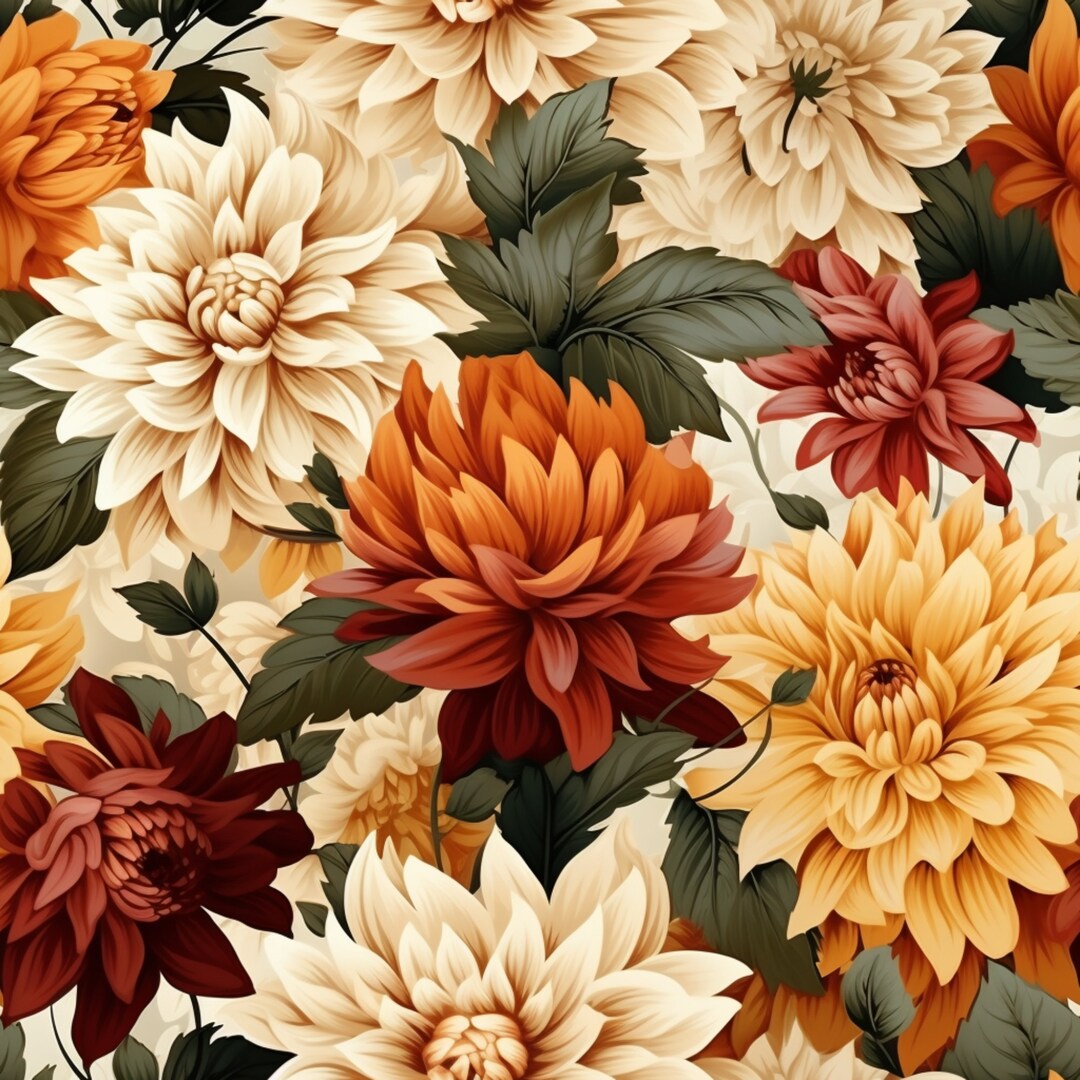 Autumn Watercolor Floral Seamless Digital Tile Commercial Use Instant ...